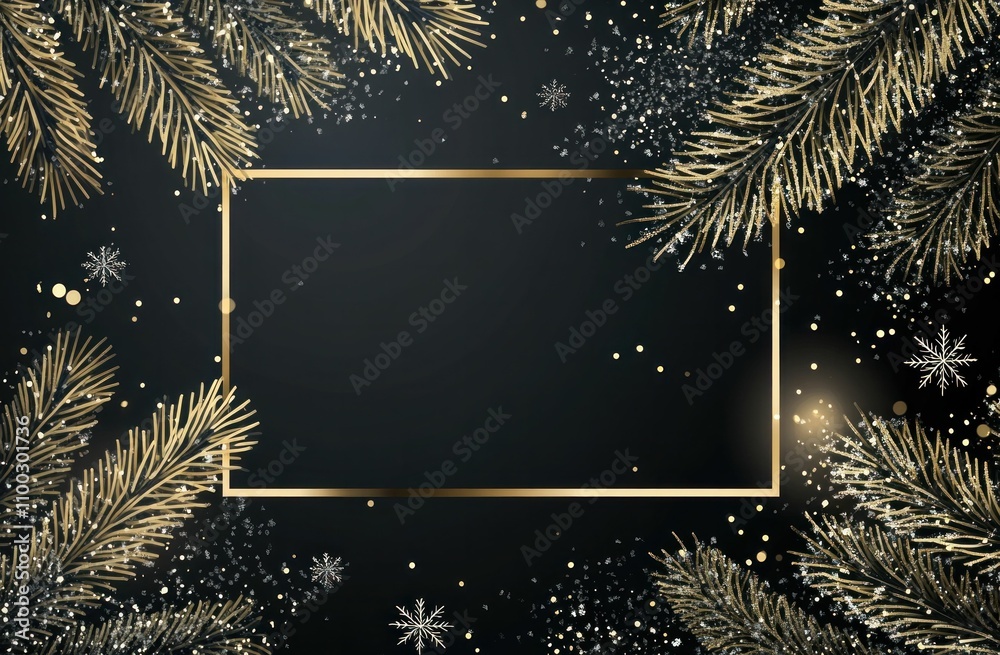 Christmas decoration, black background, golden frame, holiday design ...