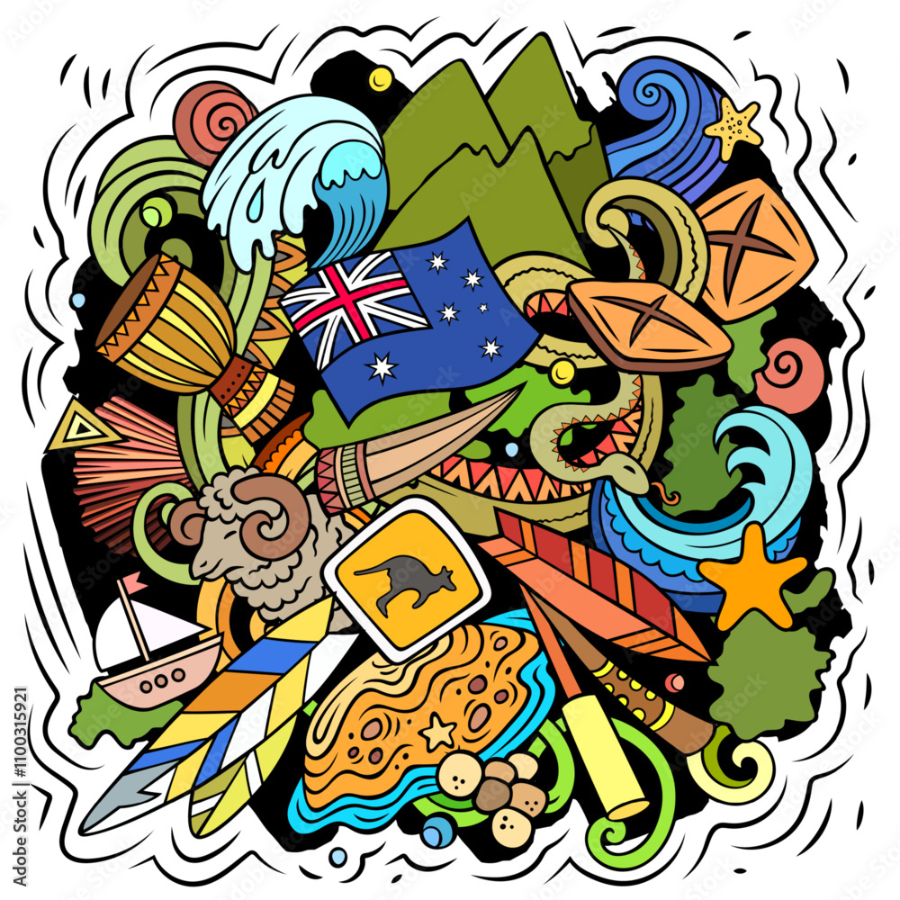 Australia cartoon vector doodle illutraditional symbols. Australian ...