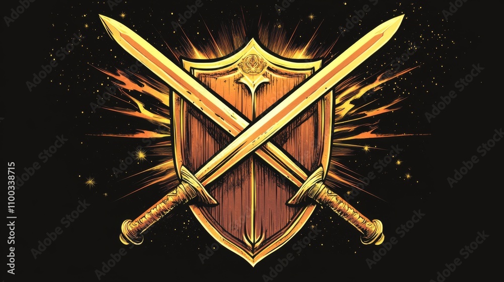 Crossed Swords and Shield: A Fantasy Illustration Stock Illustration ...