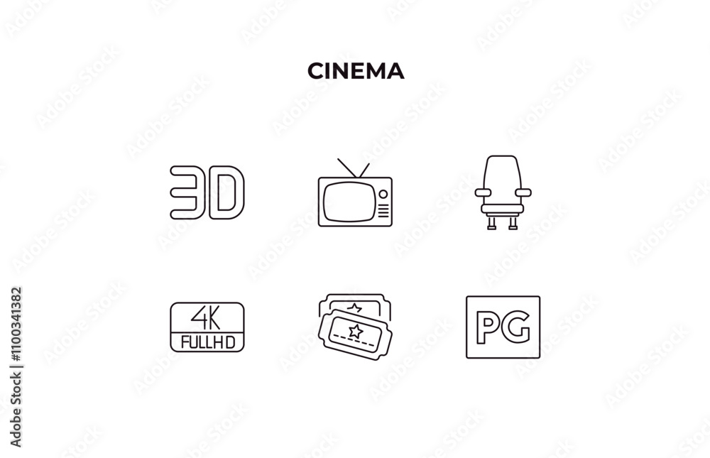 fully editable outline icon collection from cinema concept. thin line ...