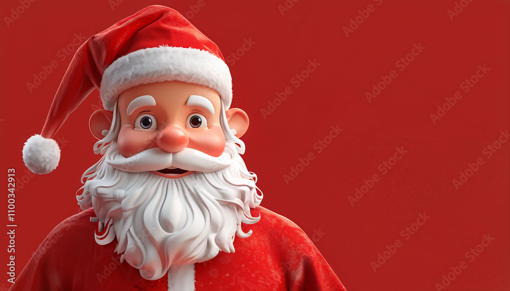 Excited 3D cartoon Santa Claus isolated on a vibrant red background ...