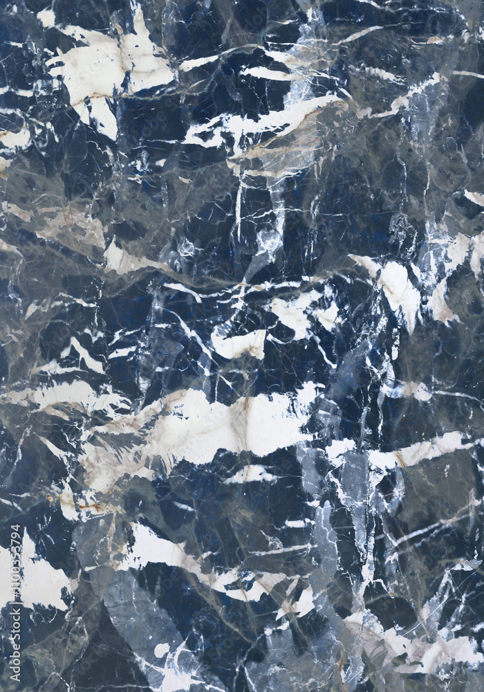 Blue, white and grey marble slab texture. Irregular veins pattern ...