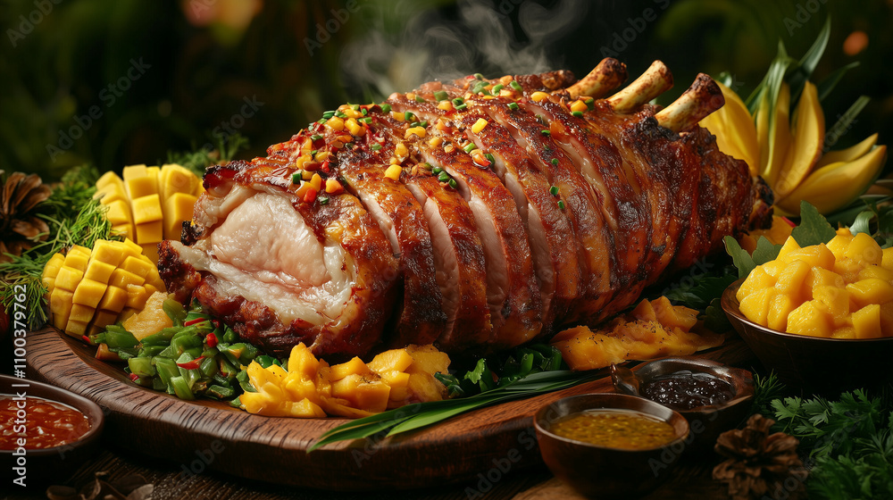 roasted lechon (suckling pig) with perfectly crispy, golden-brown skin ...