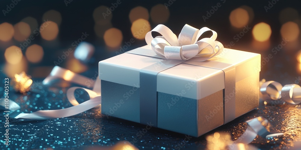 A modern gift box with a clean, minimalist design. The box is wrapped ...