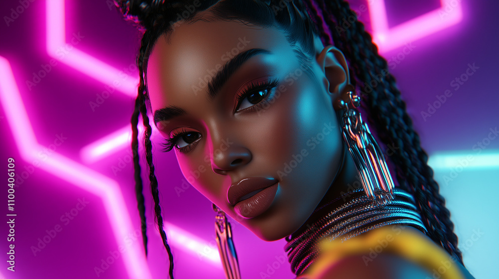 Cyberpunk-inspired influencer with neon backdrop Stock Photo | Adobe Stock