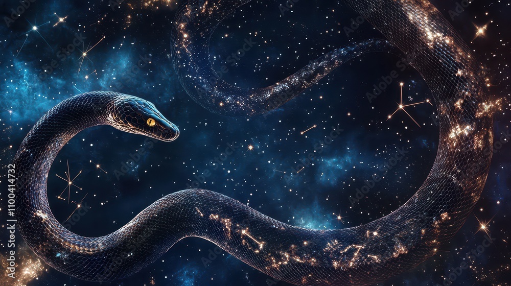 Cosmic Snake Border with Constellation and Zodiac Elements: Deep Space ...