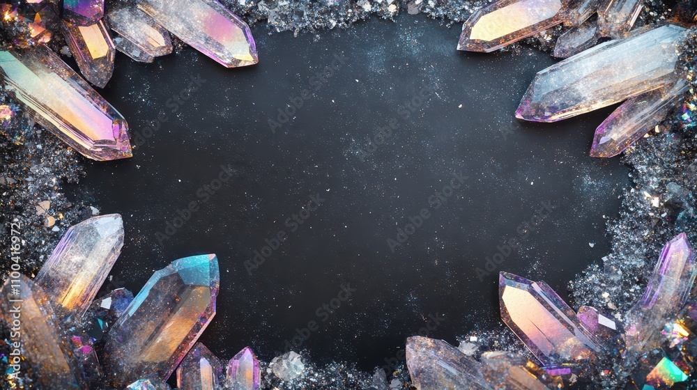 Translucent gemstone crystal formations with serpentine edges on an ...