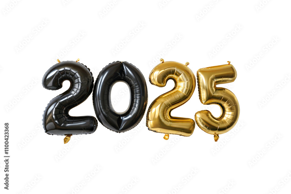 Festive decorations feature large balloons displaying the year 2025 in ...