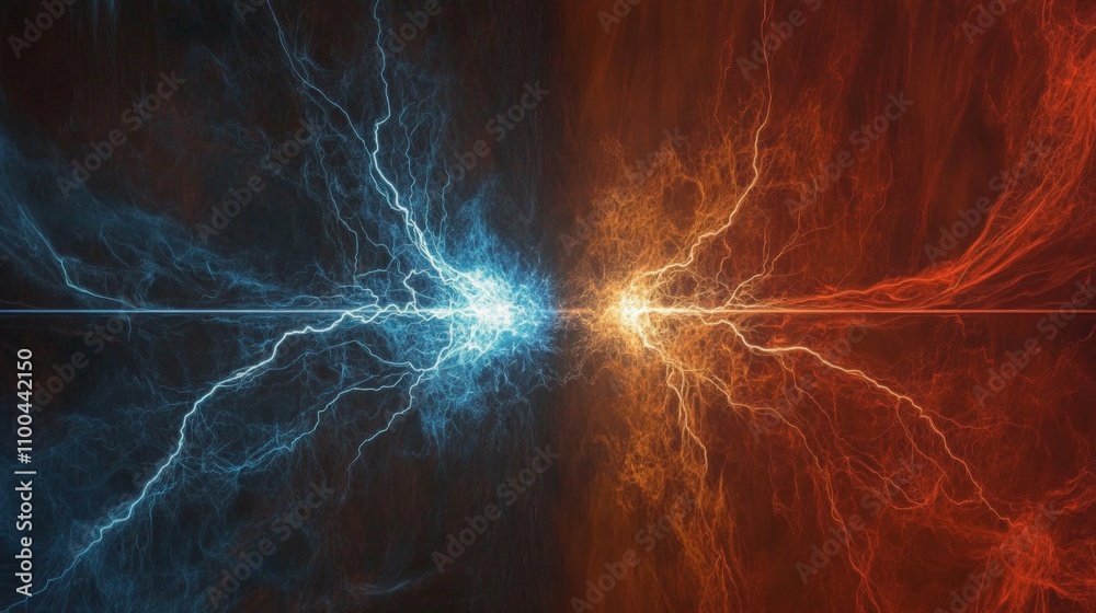 Fire and ice lightning, Digital connection in the space. Energy ...