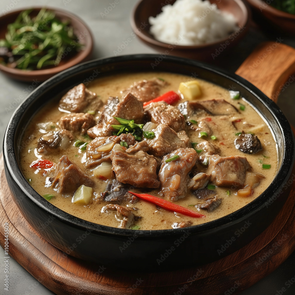Filipino Bicol Express with tender pork in a rich, spicy coconut milk ...