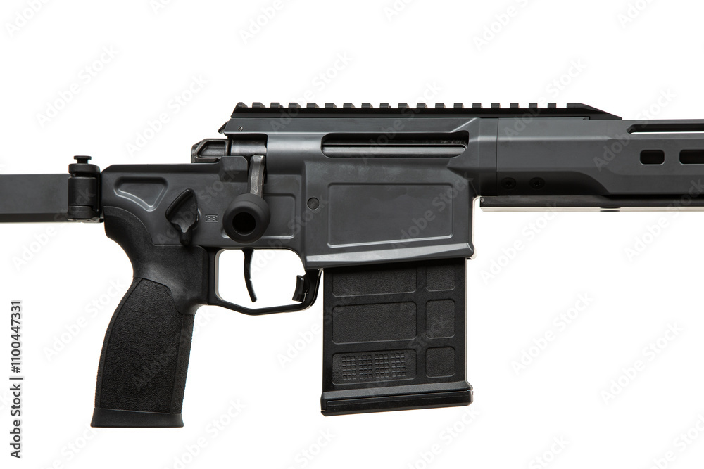 Precision rifle with a modular design, featuring an adjustable stock ...