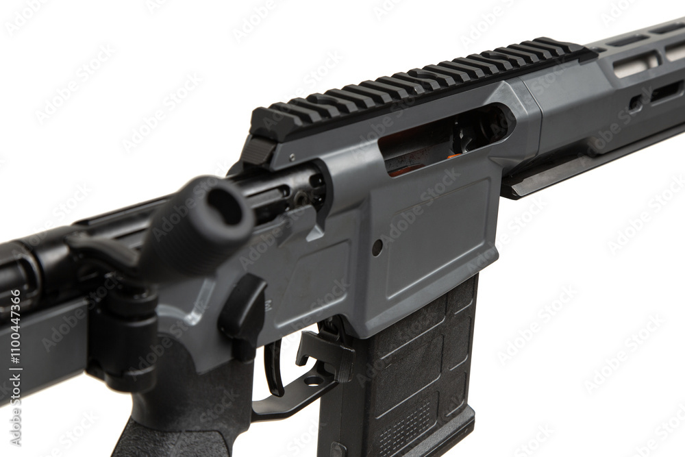 Precision rifle with a modular design, featuring an adjustable stock ...