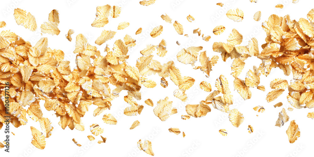 Closeup Falling oat flakes collection isolated on transparent ...
