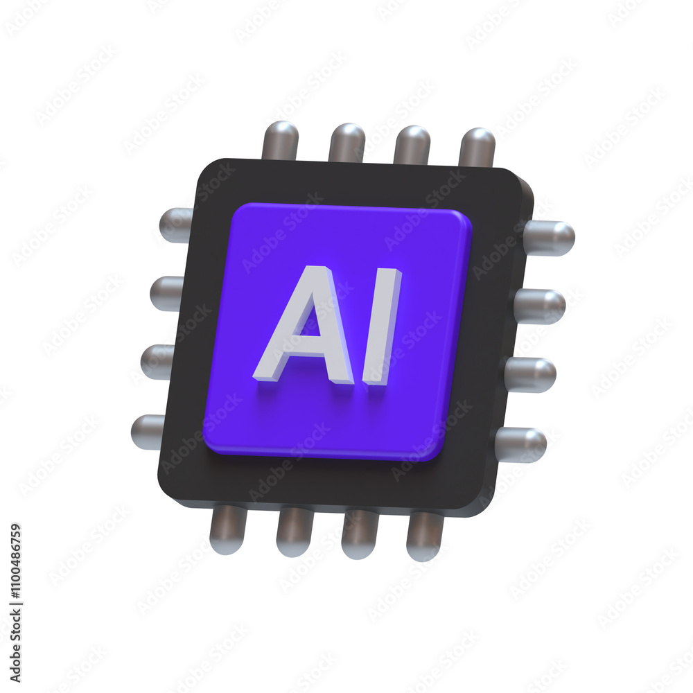 AI chip, 3D icon, artificial intelligence, technology, innovation ...