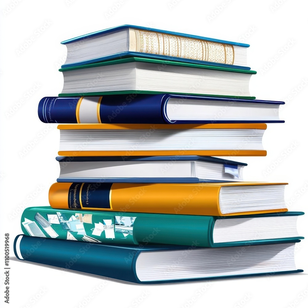 a modern stack of books clipart, digital flat style, isolated on white ...