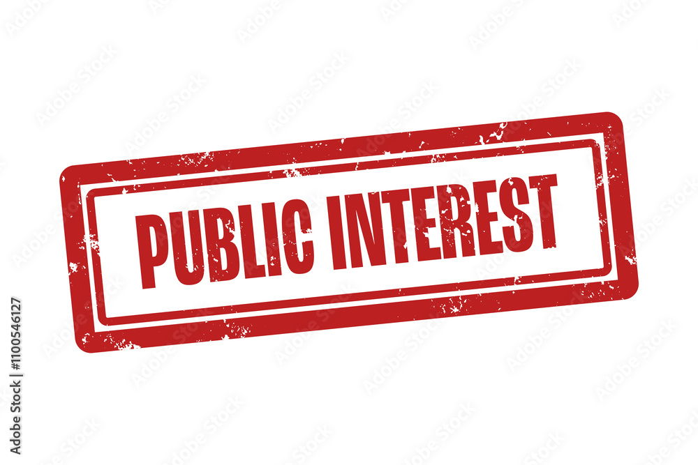 Public interest. A red stamp isolated on white background. Stock ...