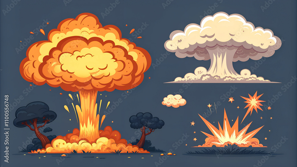 Fire explosion ui animation sprite vector set. Cartoon magic hit effect ...