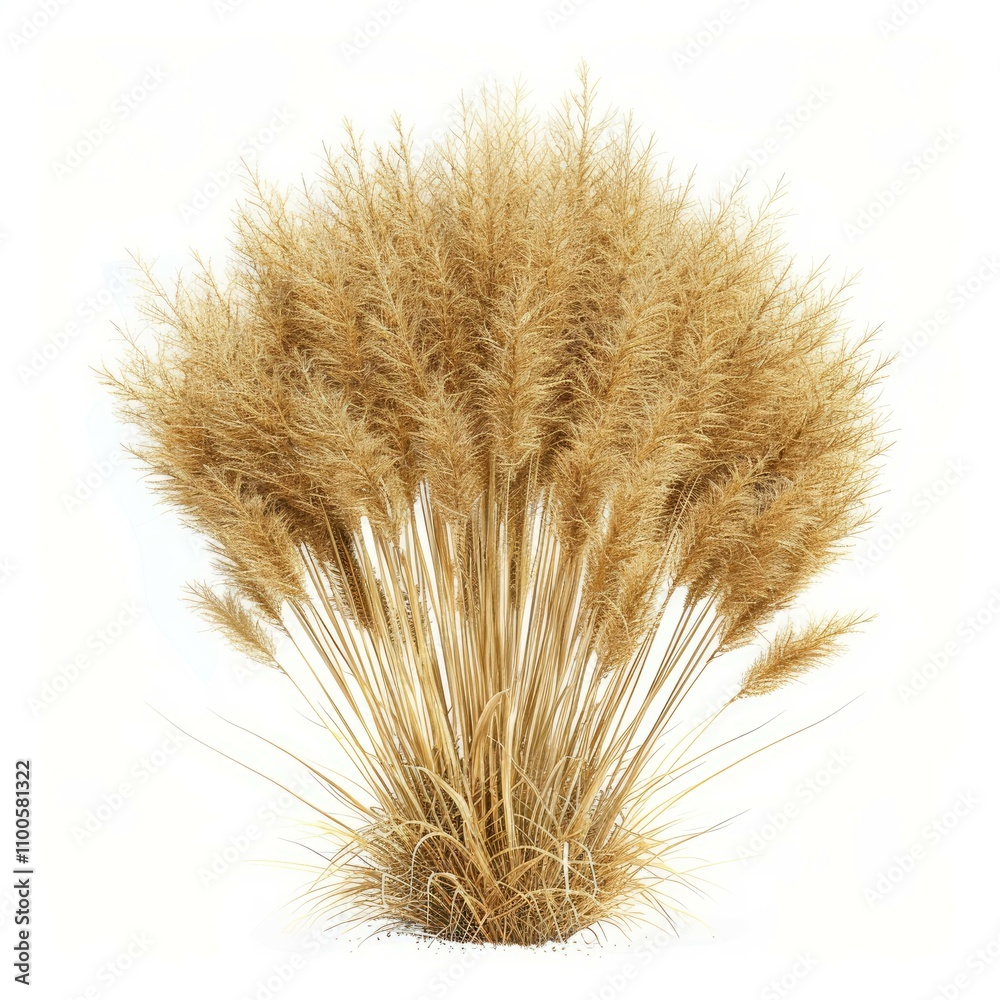Ornamental grass with long stems and feathery plumes growing on a white ...