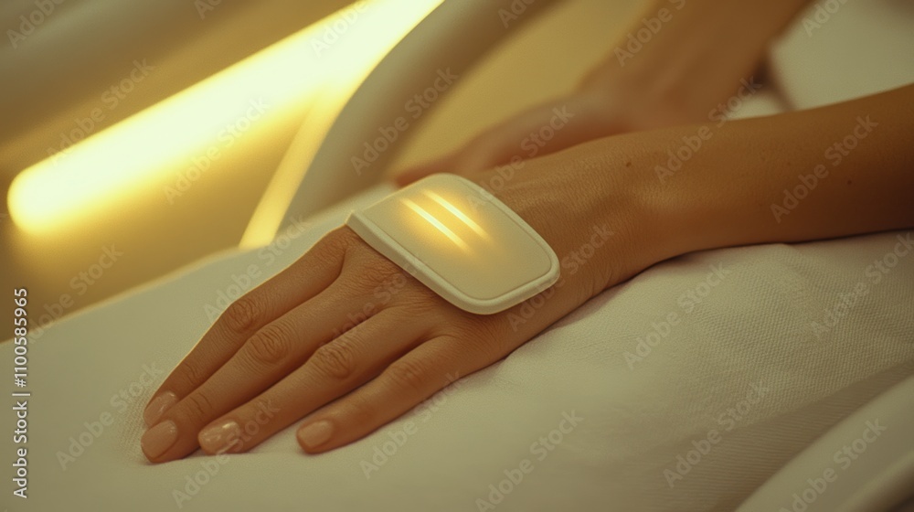 Foto de Stock Patient's hand receiving magnetic therapy treatment ...