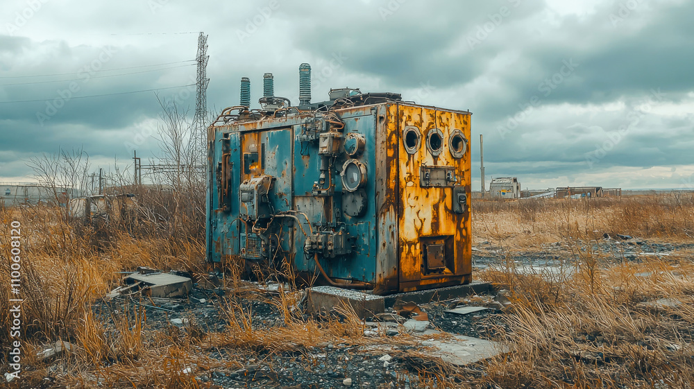 A makeshift power station constructed from scavenged parts, featuring ...