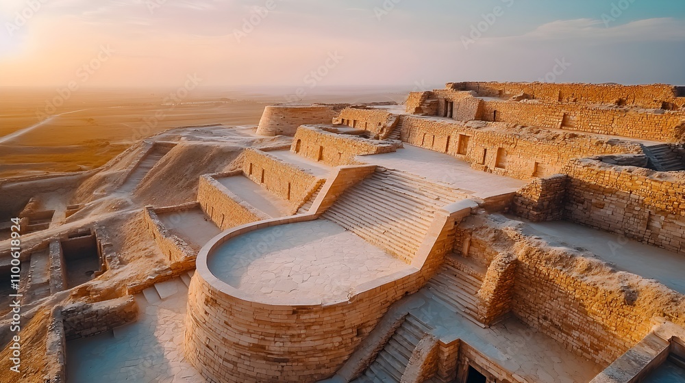 Ancient ruins of Mohenjo-Daro, aerial perspective, timeless stone ...