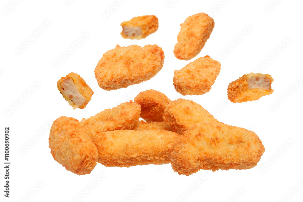 Pile and falling chicken nuggets on transparent background png Stock ...