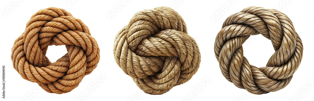 Various Knots in Natural Rope Textures Isolated on transparent ...