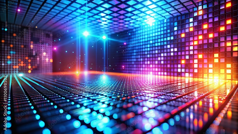 Luminous 3D Square Texture with Glowing LED Grid Pattern in a ...