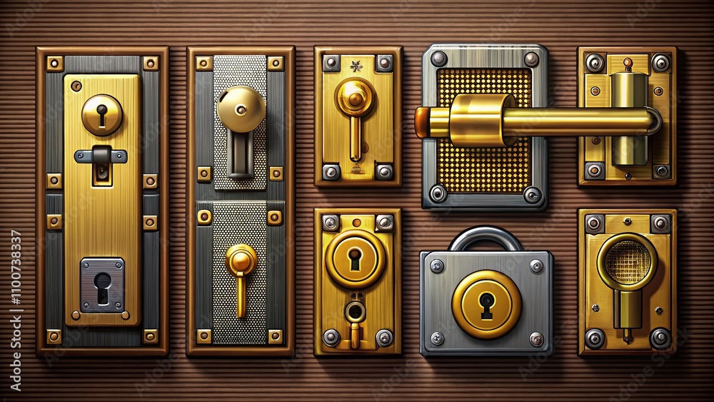 Pixel Art Door Lock Collection: Gold and Steel Secure Locks in Locked ...
