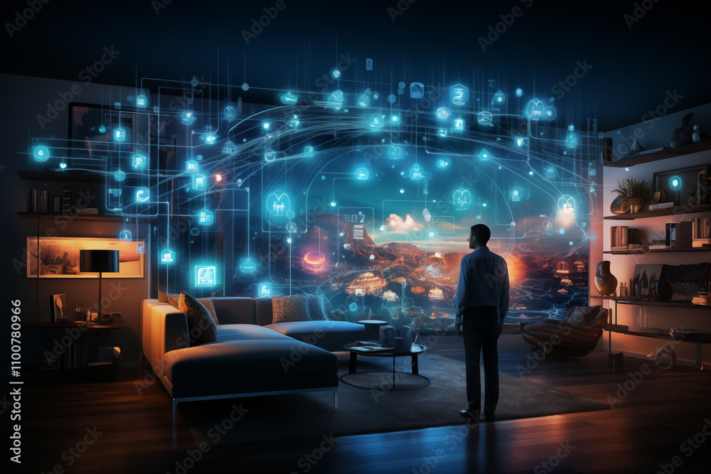 Concept map of indoor IoT smart home interconnection Stock Photo ...