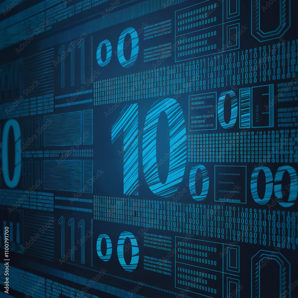 binary digital data memory logic gates on computer server screen blue ...
