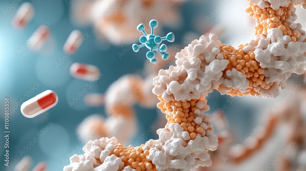 Detailed illustration of drug-receptor interaction highlighting ...