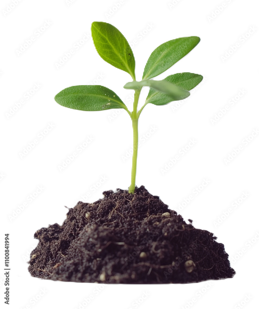 Young plant sprout growing from soil, isolated on white or transparent ...