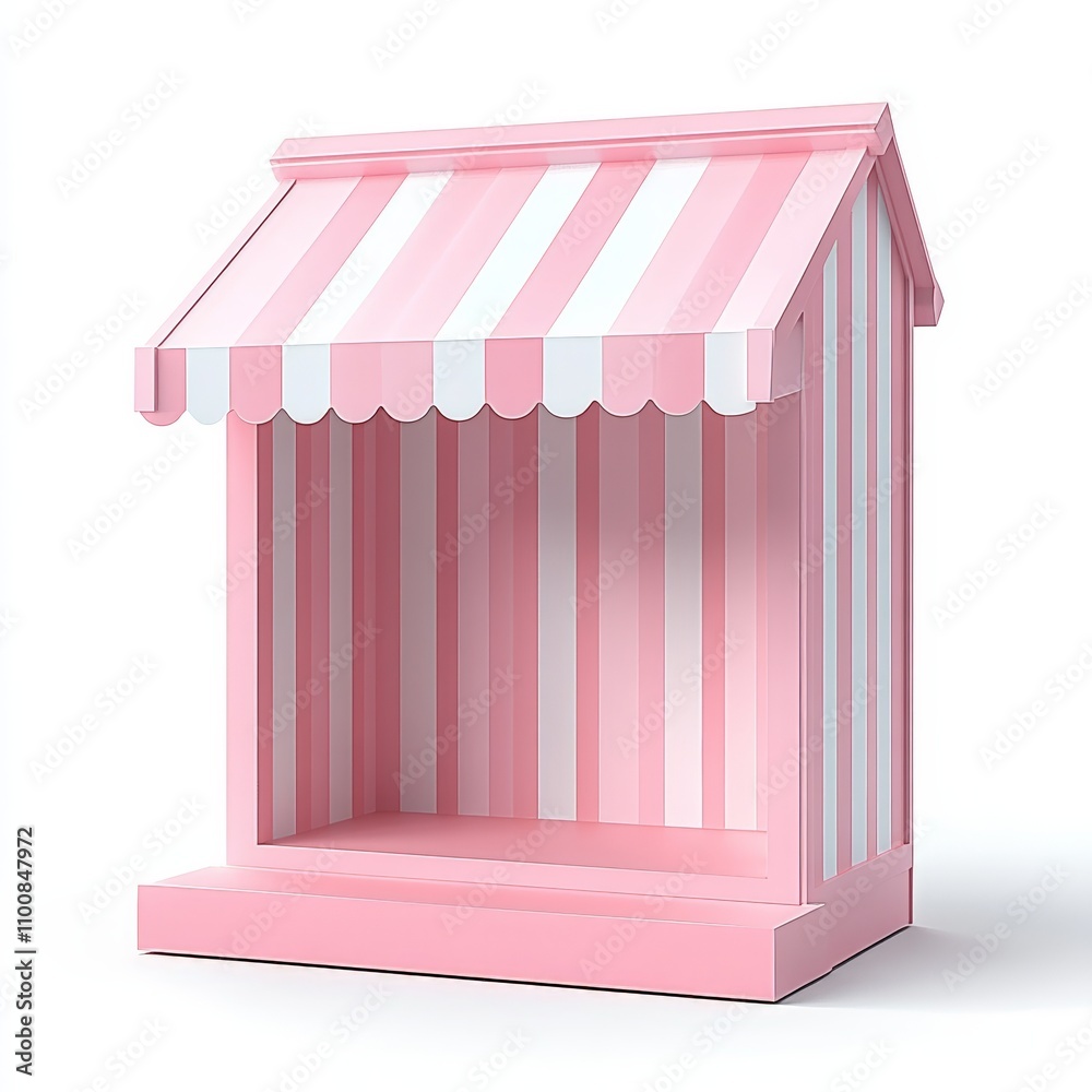 Modern Minimalist Pink White Striped Beach Hut 3D Render Exhibition ...