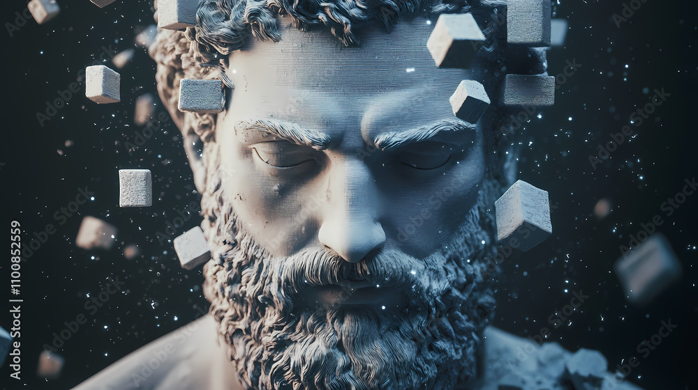 An ancient greek mythology selfie sculpture male person with beard ...