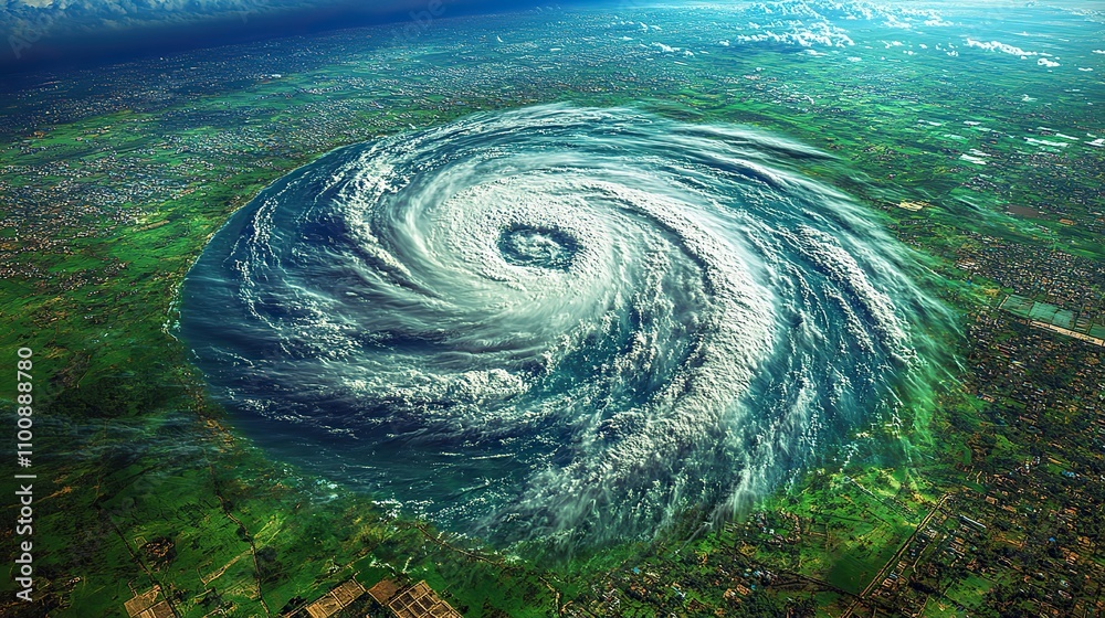 A satellite view of a hurricane illustrates the natural disasters ...