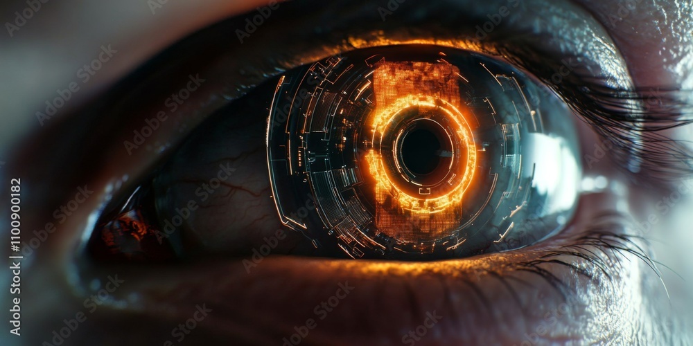 Biometric security systems scanning an eye, with holographic overlays ...