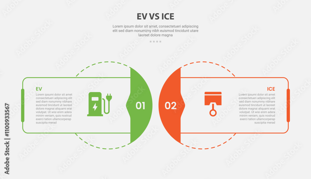EV vs ICE technology infographic outline style with 2 point comparison ...