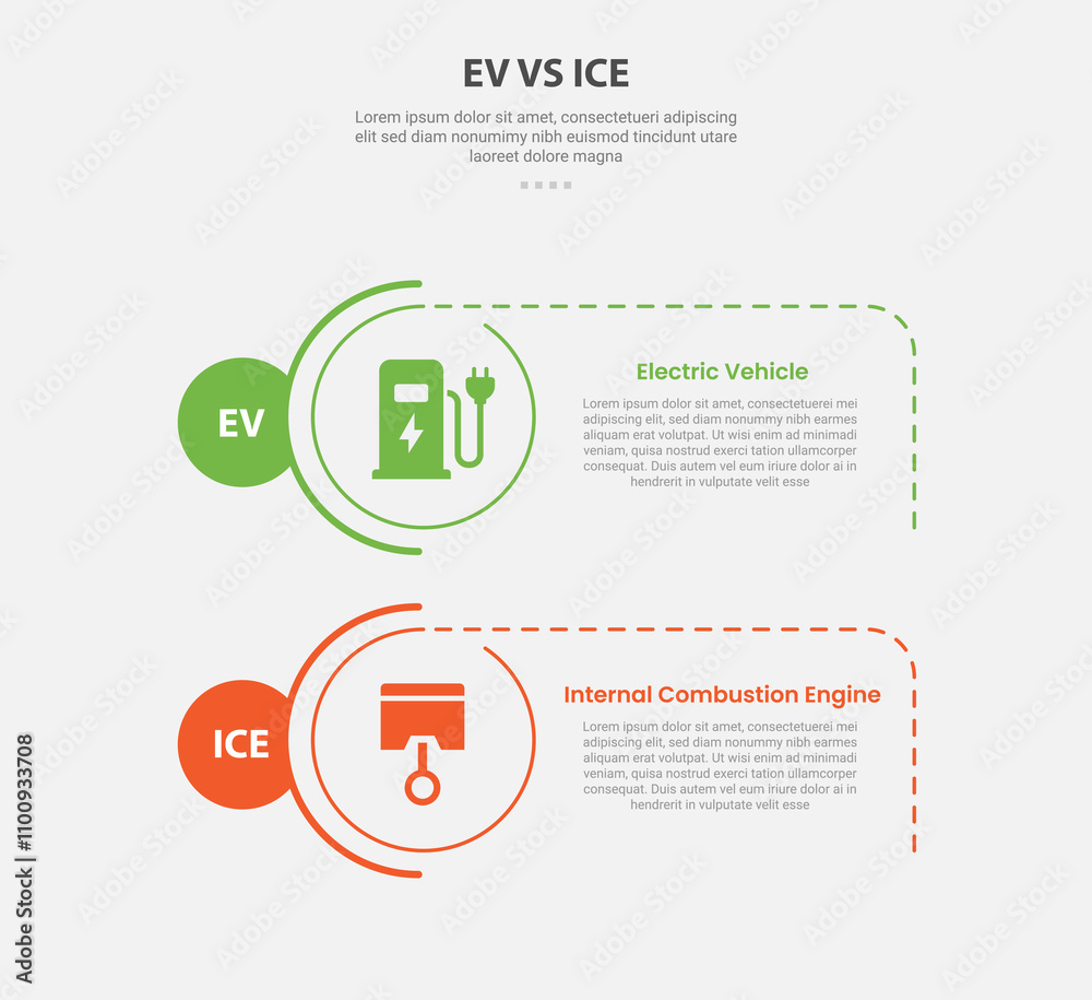 EV vs ICE technology infographic outline style with 2 point comparison ...