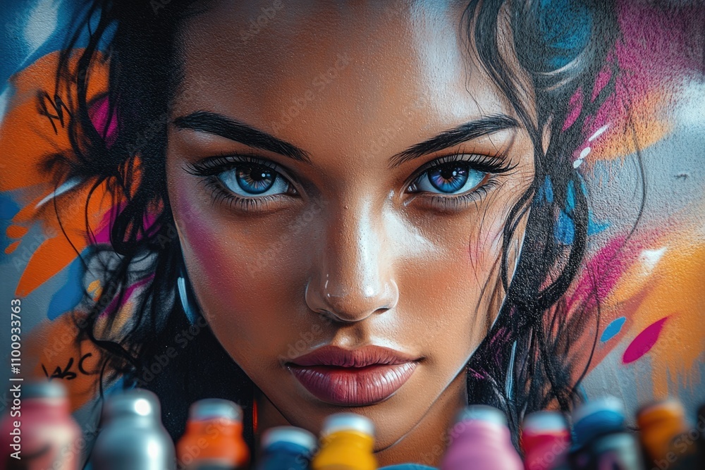 Street muralist: creative girl using can of spray paint to bring life ...