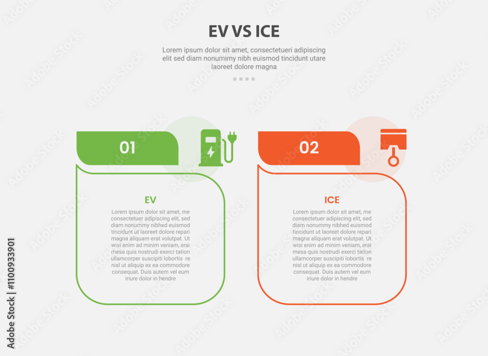 EV vs ICE technology infographic outline style with 2 point comparison ...