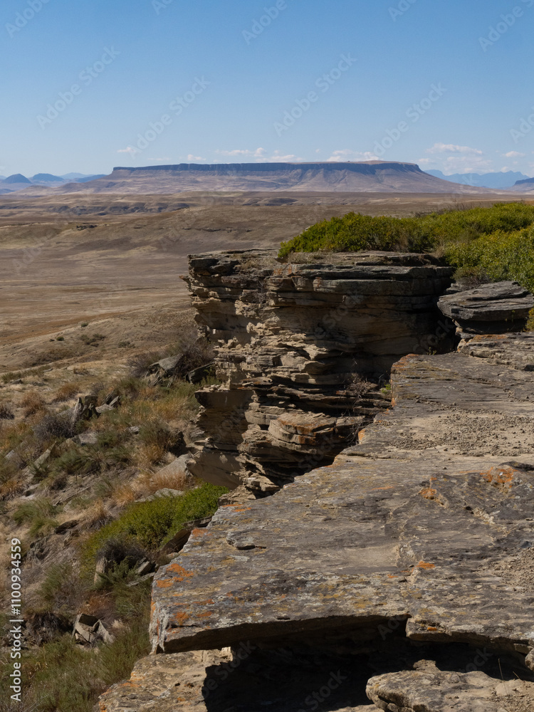 View of the Cliff at First Peoples Buffalo Jump State Park in Montana ...