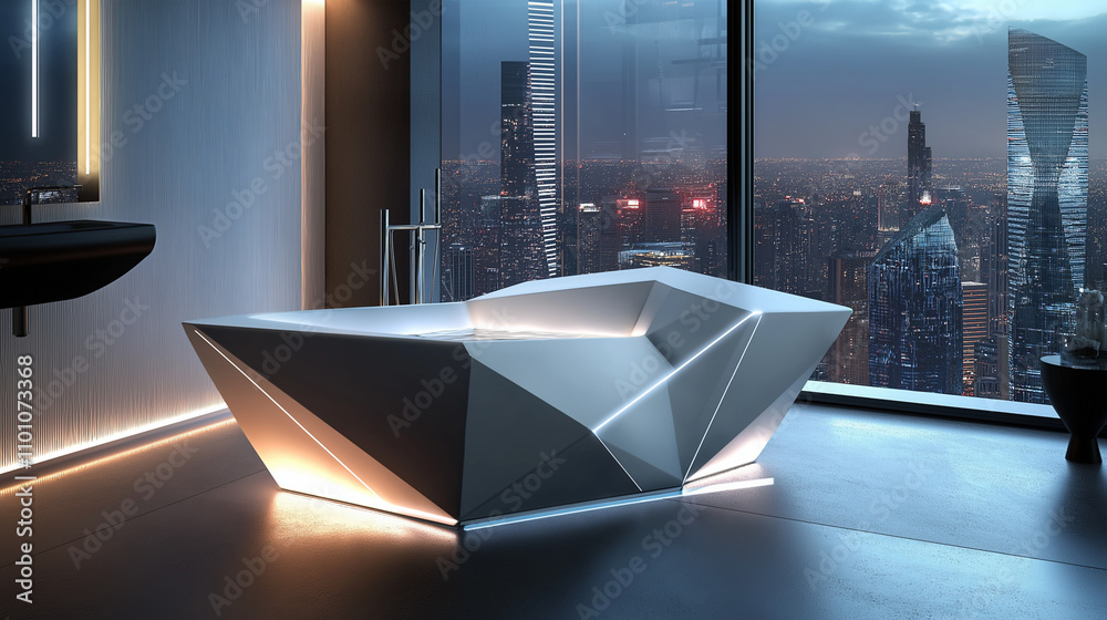 Futuristic Freestanding Bathtub with Geometric Design and LED Lighting ...