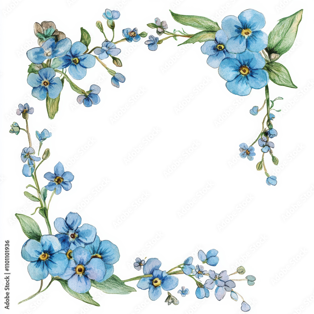 Violet flower frame border watercolor cartoon clipart isolated on white ...