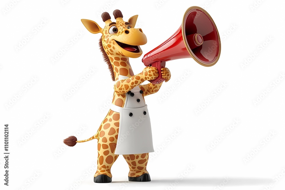 giraffe character concept chef hold megaphone 3D clipart illustration ...