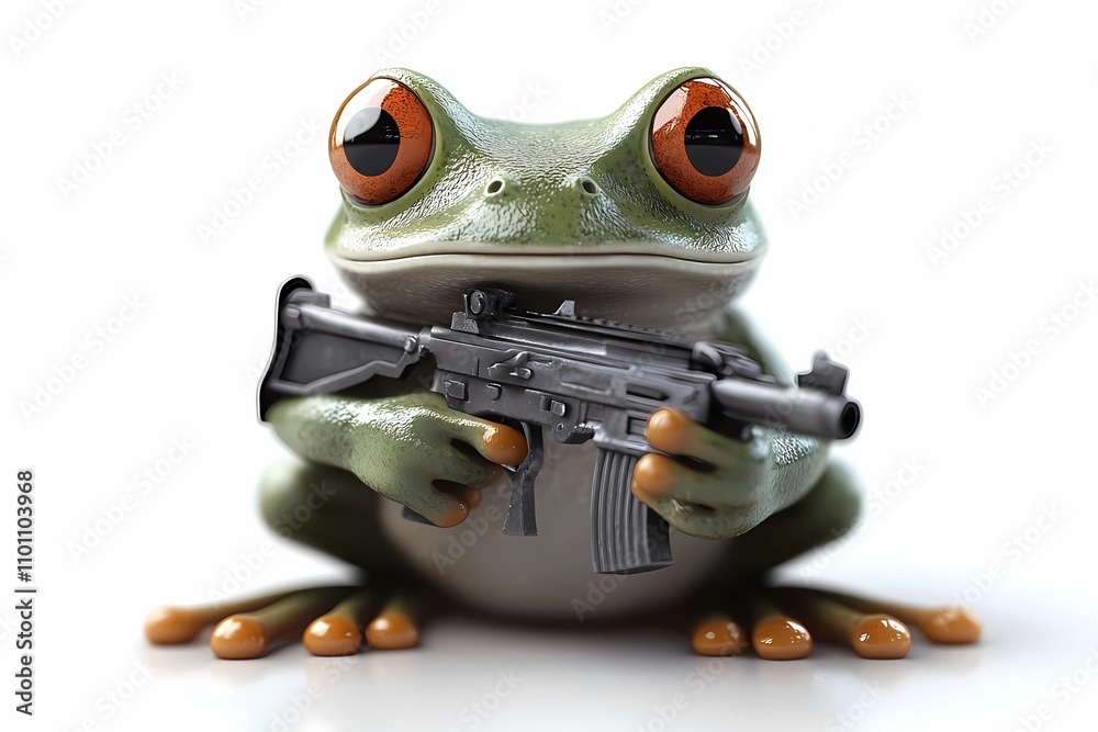A cute frog character concept soldier 3D clipart illustration, with ...