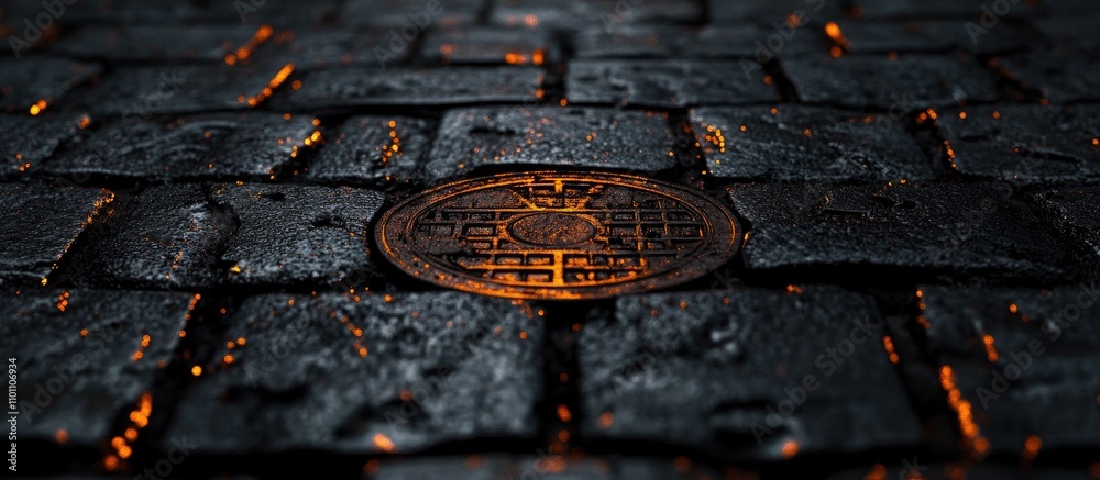 Urban infrastructure details featuring textured cobblestone road ...