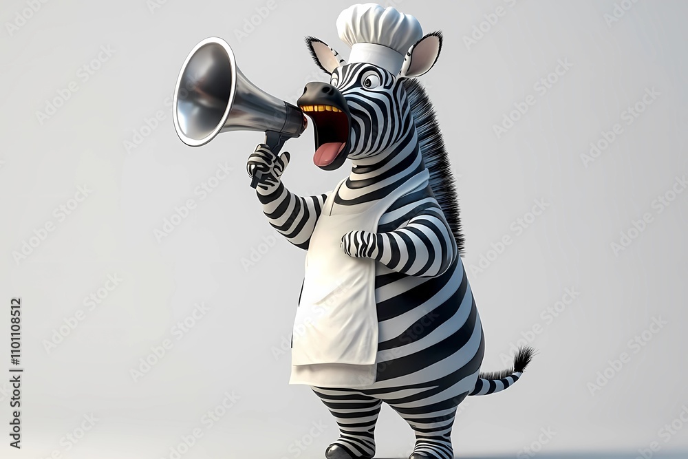 Zebra character concept chef hold megaphone 3D clipart illustration ...