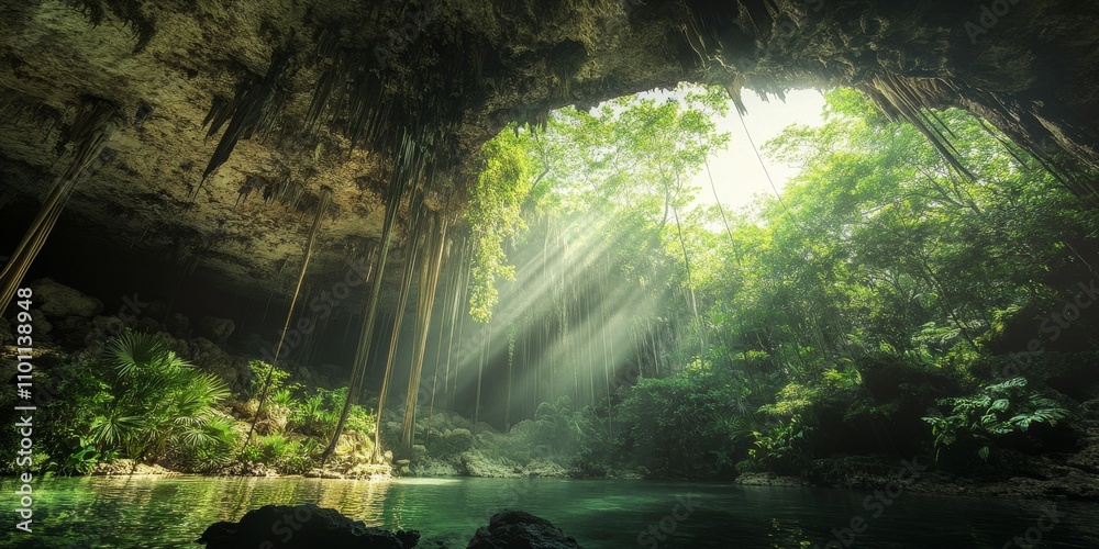 A natural cenote showcases a stunning sinkhole, creating a vertical ...