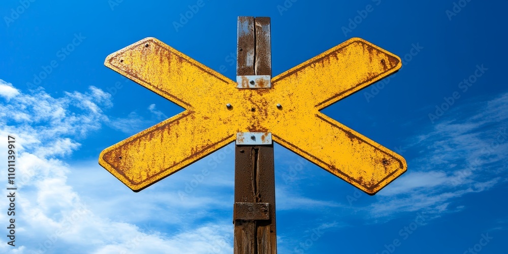 Railroad crossing street sign, a vital indicator for safety, alerting ...